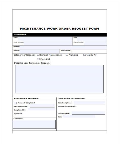 Printable Maintenance Work Order Forms Printable Forms Free Online