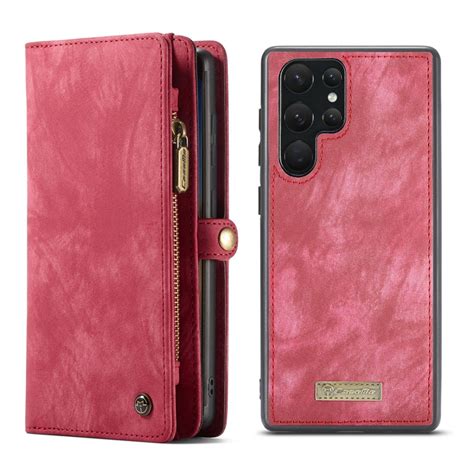 Caseme Vintage Portemonnee Hoes Samsung Galaxy S22 Ultra Rood