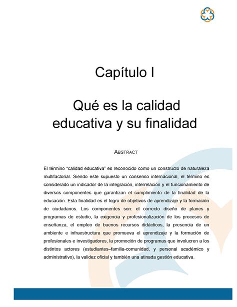 Lectura Calidad Educativa Cap Tulo I Qu Es La Calidad Educativa Y