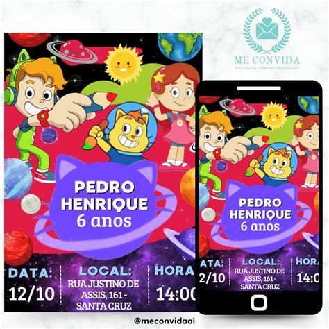Convite Digital Gato Galáctico Elo7 Produtos Especiais
