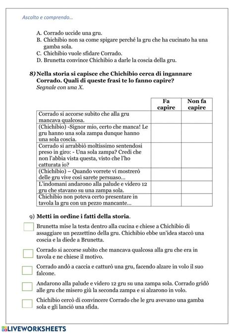 Chichibio E La Gru Worksheet Worksheets Workbook School Subjects