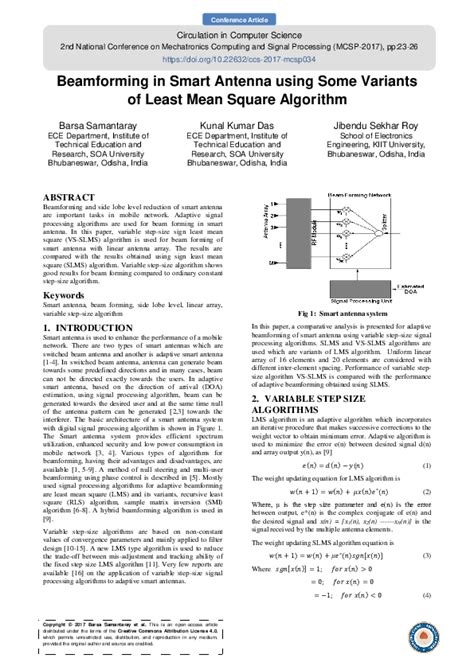 pdf beamforming in smart antenna using some variants of least mean square algorithm jibendu