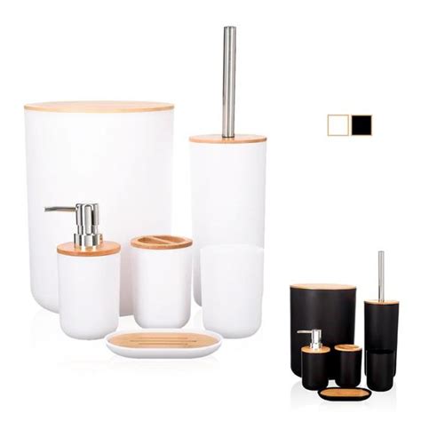 Kit Lavabo Bambu Conjunto 6 Peças Banheiro Lixeira Escova porta escova