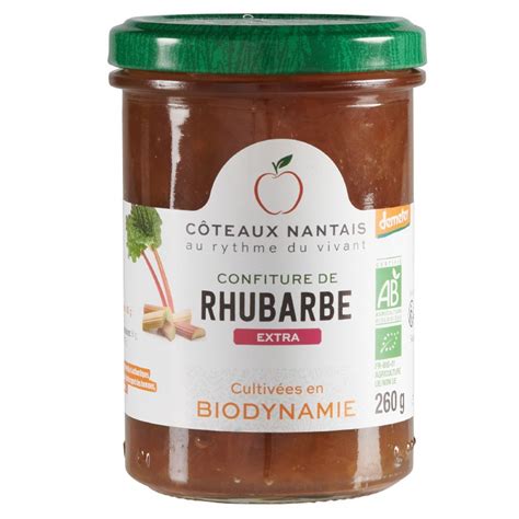 Confiture de rhubarbe extra Bio Demeter 260 g Côteaux Nantais