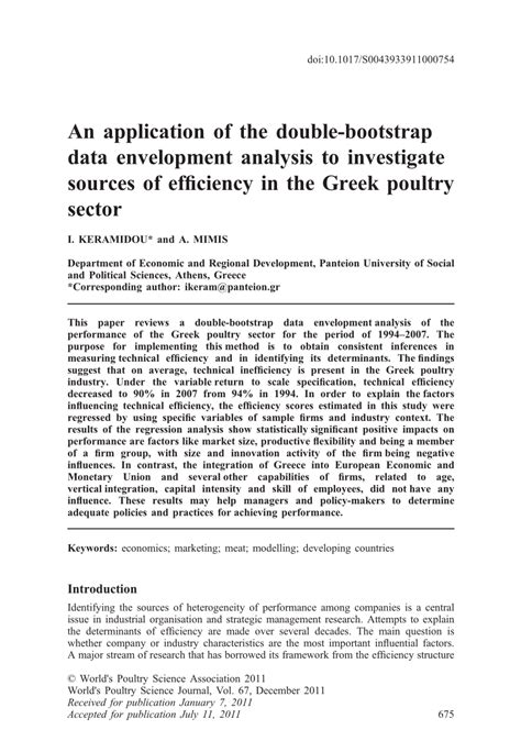 pdf an application of the double bootstrap data envelopment analysis to investigate sources of