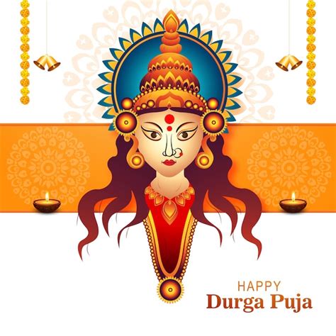 Free Vector Goddess Durga Face In Happy Durga Puja Subh Navratri Card