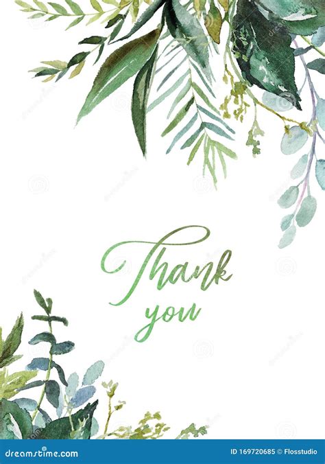 Watercolor Floral Illustration Green Leaves Frame Border For