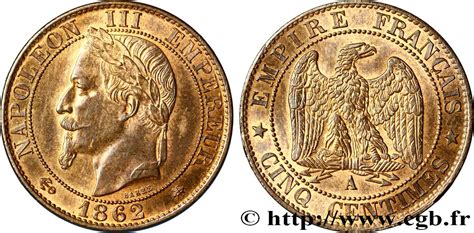 Cinq centimes Napoléon III tête laurée 1862 Paris F 117 7 fmd 272067