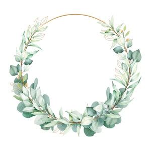 Watercolour Eucalyptus And Gold Wreath Clipart Wedding Invitation