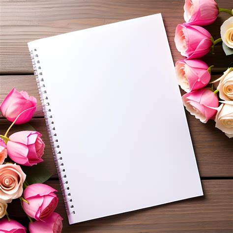 Premium AI Image A Spiral Notebook With Pink Roses On It Next To A