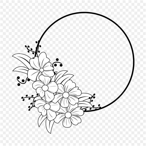 Hand Draw Floral Flower Circle Border Decorationn Circle Border Png