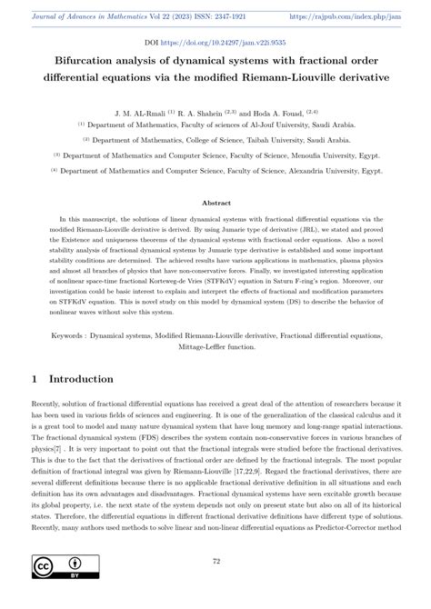 pdf bifurcation analysis of dynamical systems with fractional order differential equations via