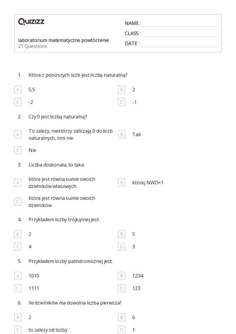 Ponad Liczby Pierwsze I Z O One Arkuszy W Quizizz Darmowe I Do Druku
