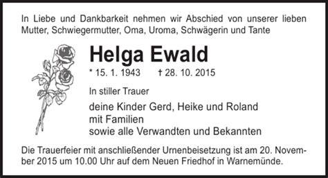 Traueranzeigen Von Helga Ewald Trauer Anzeigen De
