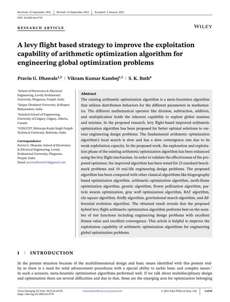 a levy flight based strategy to improve the exploitation capability of arithmetic optimization