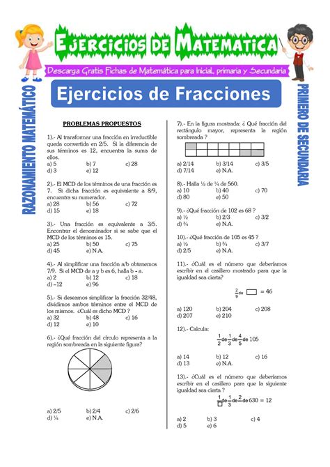 Ejercicios De Fracciones Para Primero De Secundaria Matematicas
