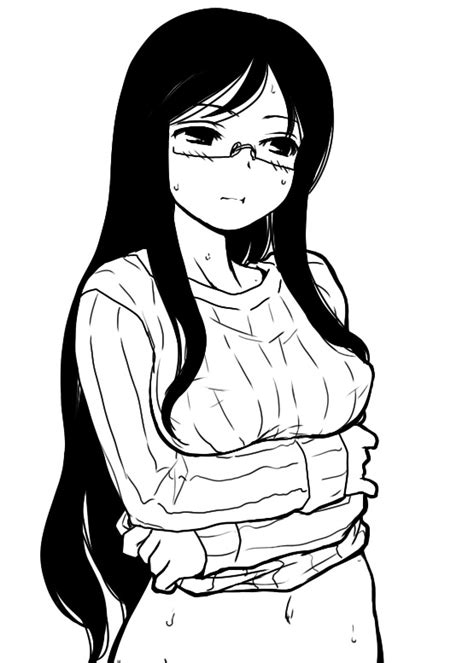 The Big Imageboard Tbib Bottomless Breasts Glasses Greyscale Large Breasts Long Hair
