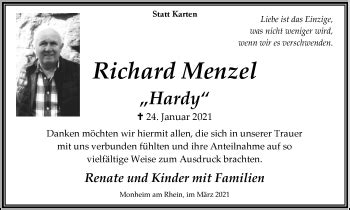 Traueranzeigen Von Richard Menzel Trauer In NRW De