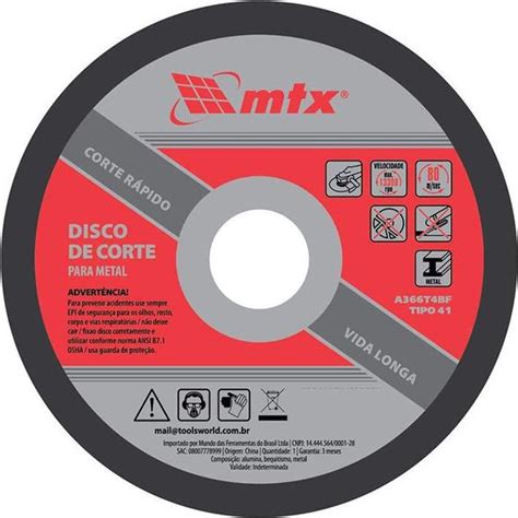 Disco Corte Mtx Para Inox E Metal 115 X 1 0 X 22 Mm 7432655 Disco