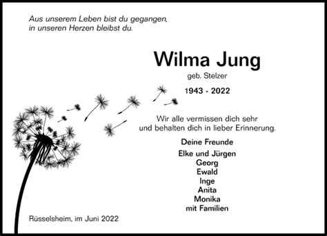 Traueranzeigen Von Wilma Jung Rz Trauer De