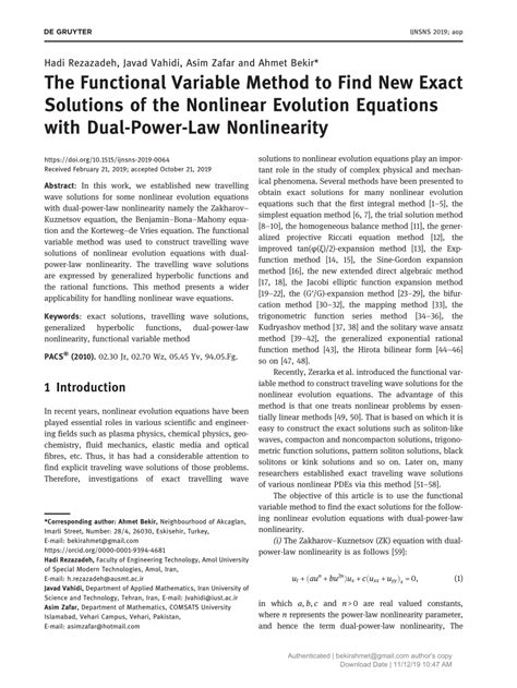 pdf the functional variable method to find new exact solutions of the nonlinear evolution