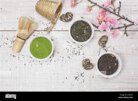 Green Tea Different Types Of Japanese Green Tea Leaves And Powder