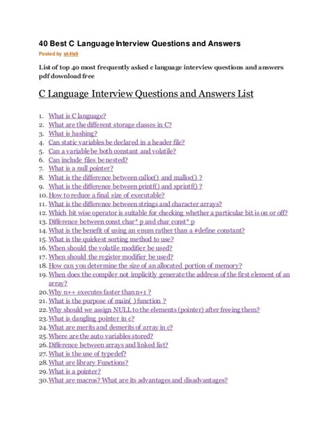 40 best c language interview questions and answers