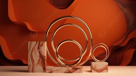 Minimalist Geometric Shapes In Gold And Orange Marble D Rendered Scene