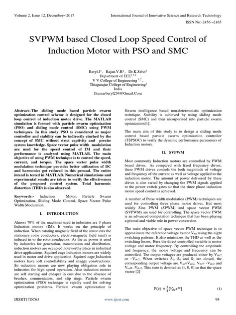 svpwm based closed loop speed control of induction motor with pso and smc pdf control theory