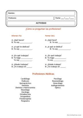 46 Profesiones Español ELE hojas de trabajo pdf doc