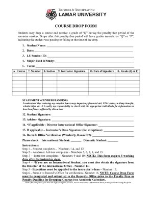 Fillable Online COURSE DROP FORM Lamar Edu Fax Email Print PdfFiller