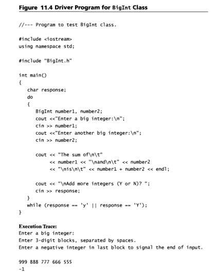 solved write a driver program to test your modified class bigint for 1 answer transtutors