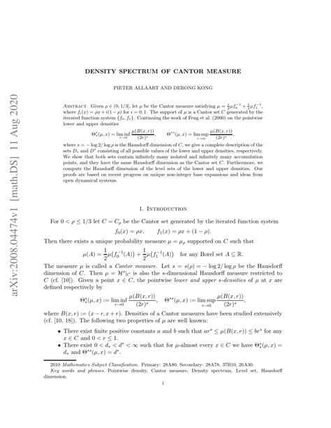 pdf density spectrum of cantor measure