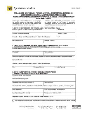 Fillable Online Altea Declaraci N Responsable Espect Culos Y