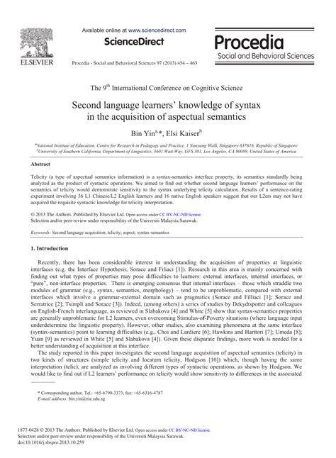 pdf second language learners knowledge of syntax in the acquisition of aspectual semantics