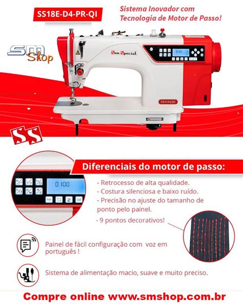 Máquina de Costura Reta Eletrônica Sun Special SS18E D4 PR QI