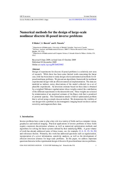 pdf numerical methods for the design of large scale non linear discrete ill posed inverse