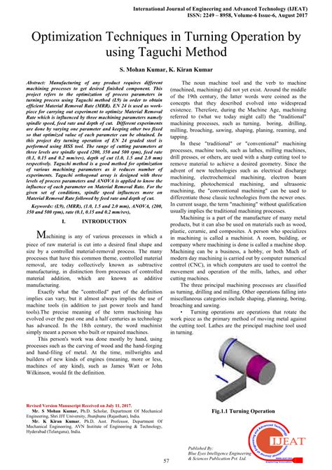 optimization techniques in turning operation by using taguchi method docslib