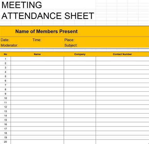 Attendance Sheet Template Excel Word Template