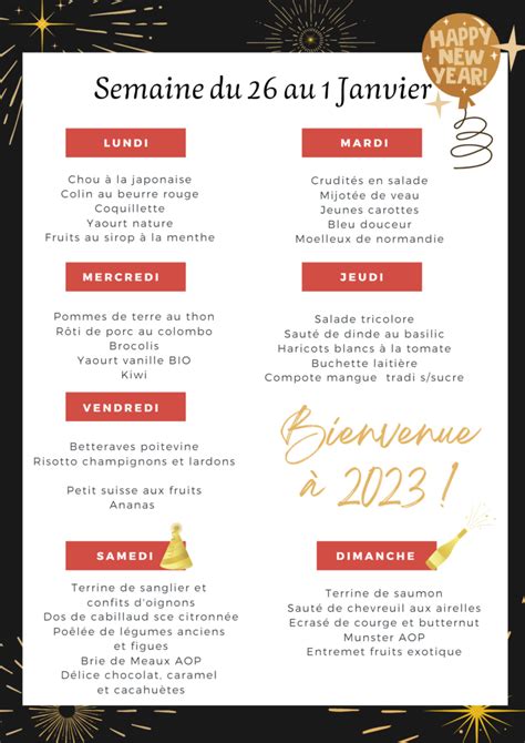 Menus équilibrés du 26 au 1 janvier 2023 Les Menus Services