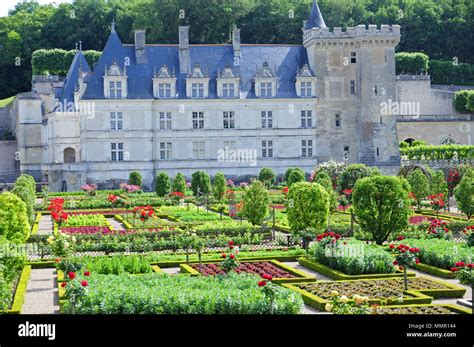 Chateau De Villandry And Gardens In The Loire Valley France Stock