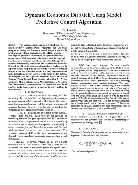 modeling dynamic economic dispatch using model predictive control and quadratic programming