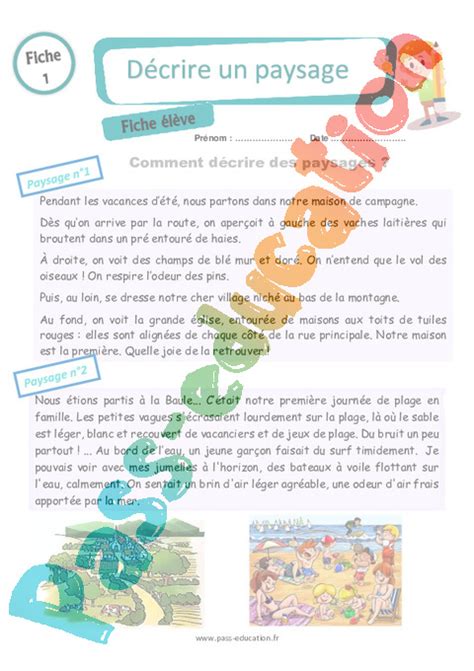 Décrire un paysage Ce1 Ce2 Séquence complète Production d écrit