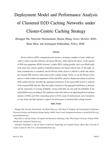 pdf deployment model and performance analysis of clustered d2d caching networks under cluster