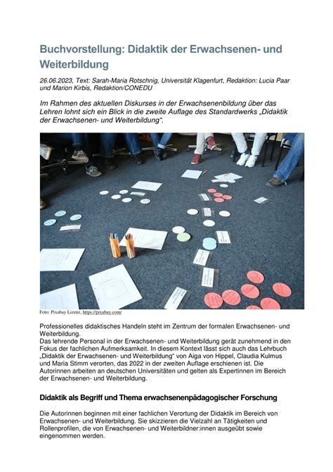 Pdf Buchvorstellung Didaktik Der Erwachsenen Und Weiterbildung