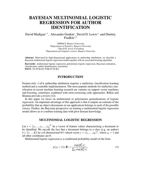 pdf bayesian multinomial logistic regression for author identification