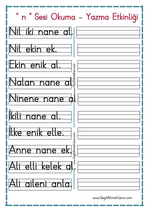 N Sesi Okuma Ve Yazma Etkinli I Seyit Ahmet Uzun E Itime Yeni Bir