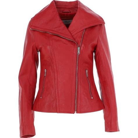 Women S Wide Fashion Collar Side Zip Leather Jacket Red Universal