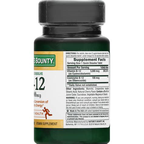 Nature S Bounty Vitamin B 12 5000 Mcg Quick Dissolve Tablets 40 Each