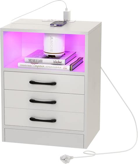 PIPIPOXER Table De Chevet Avec Station Charge Nuit Multifonctionnelle